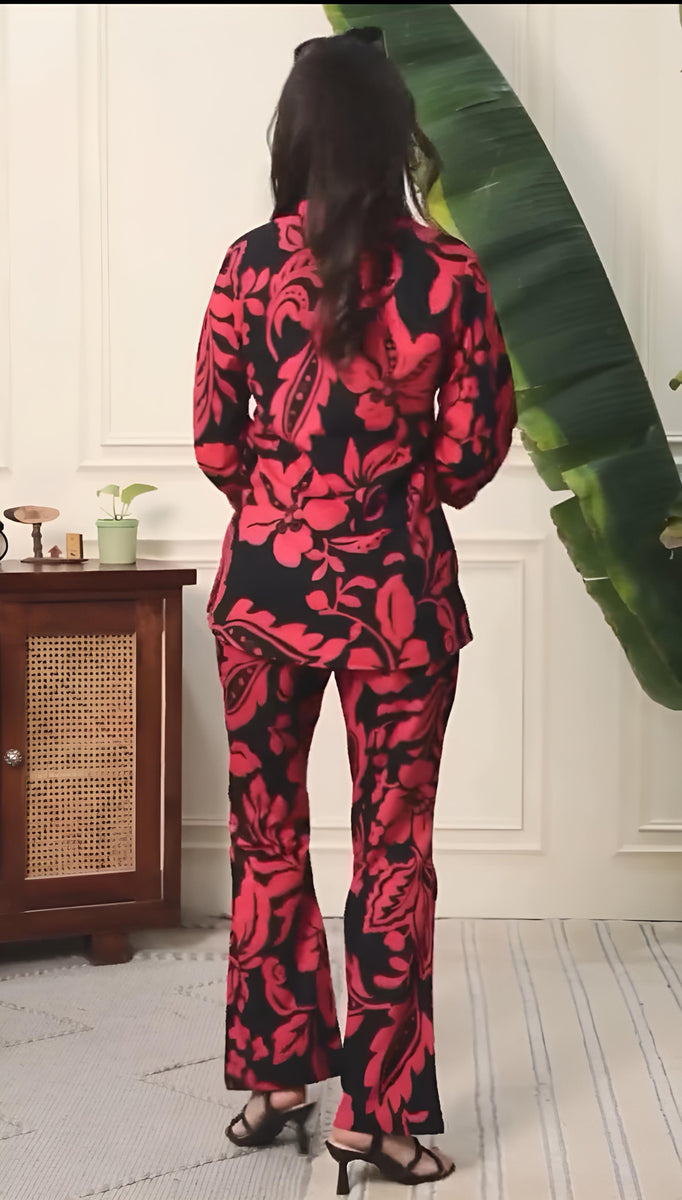 Black And Red Printed Co Ord Set Urban Poshaak